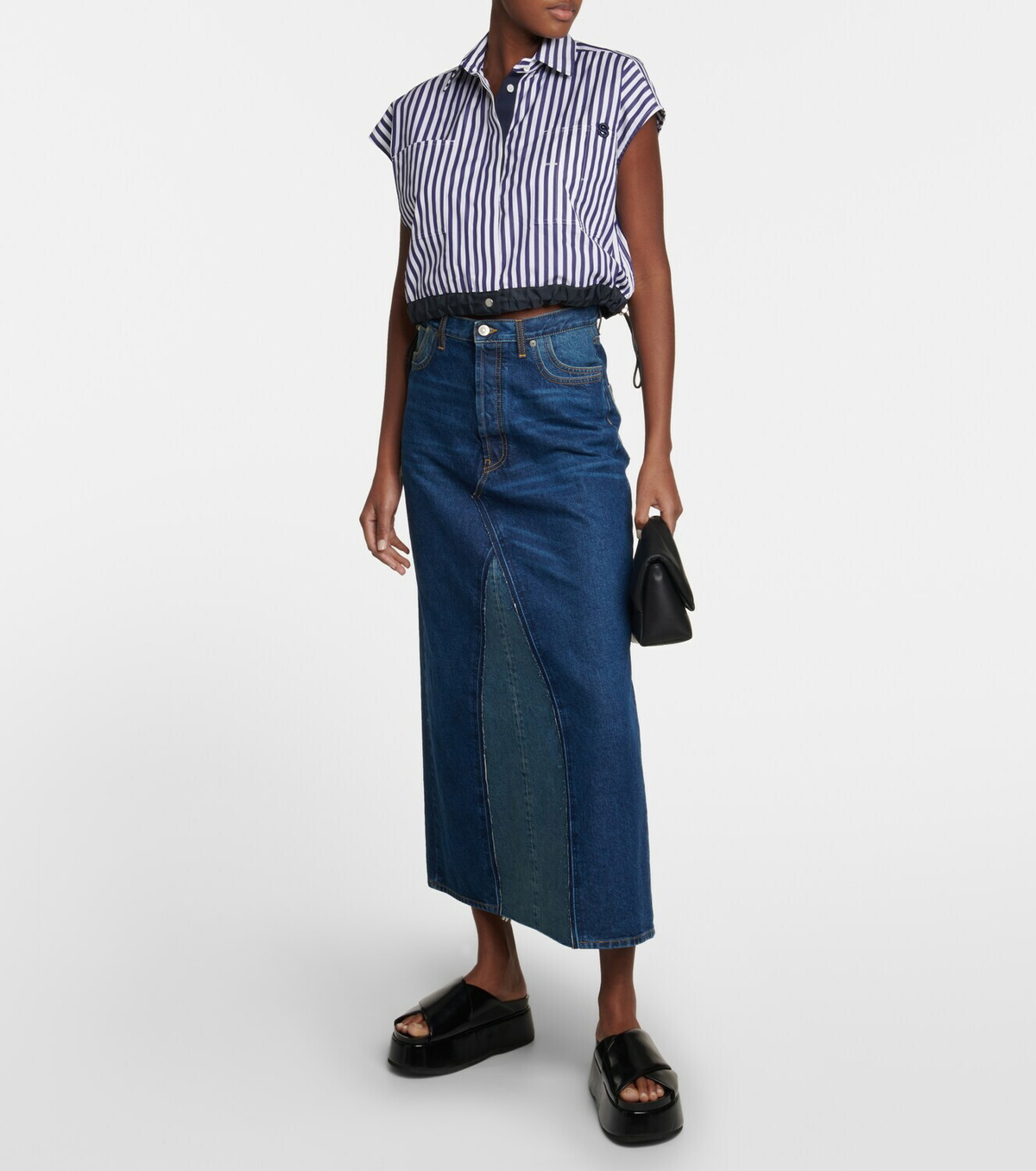 Sacai - Striped cotton crop top Sacai