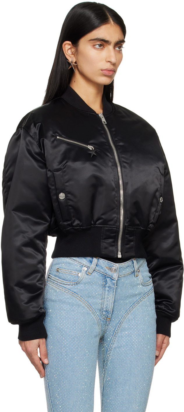 Mugler Black Cropped Bomber Jacket Mugler
