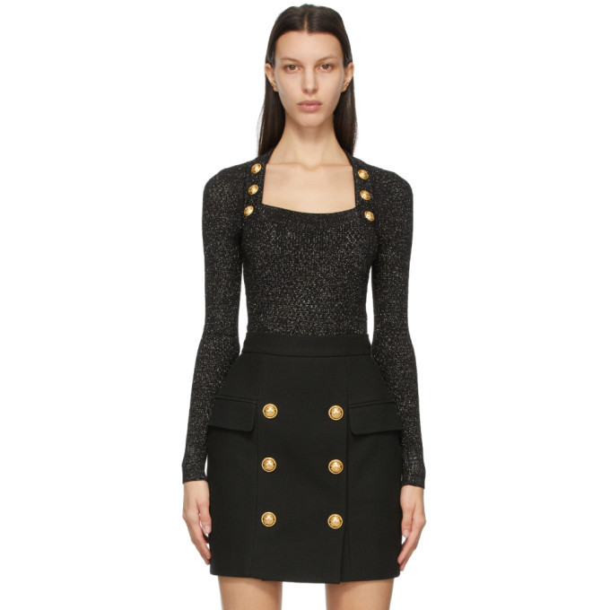 Balmain Black Lurex Buttoned Bodysuit Balmain