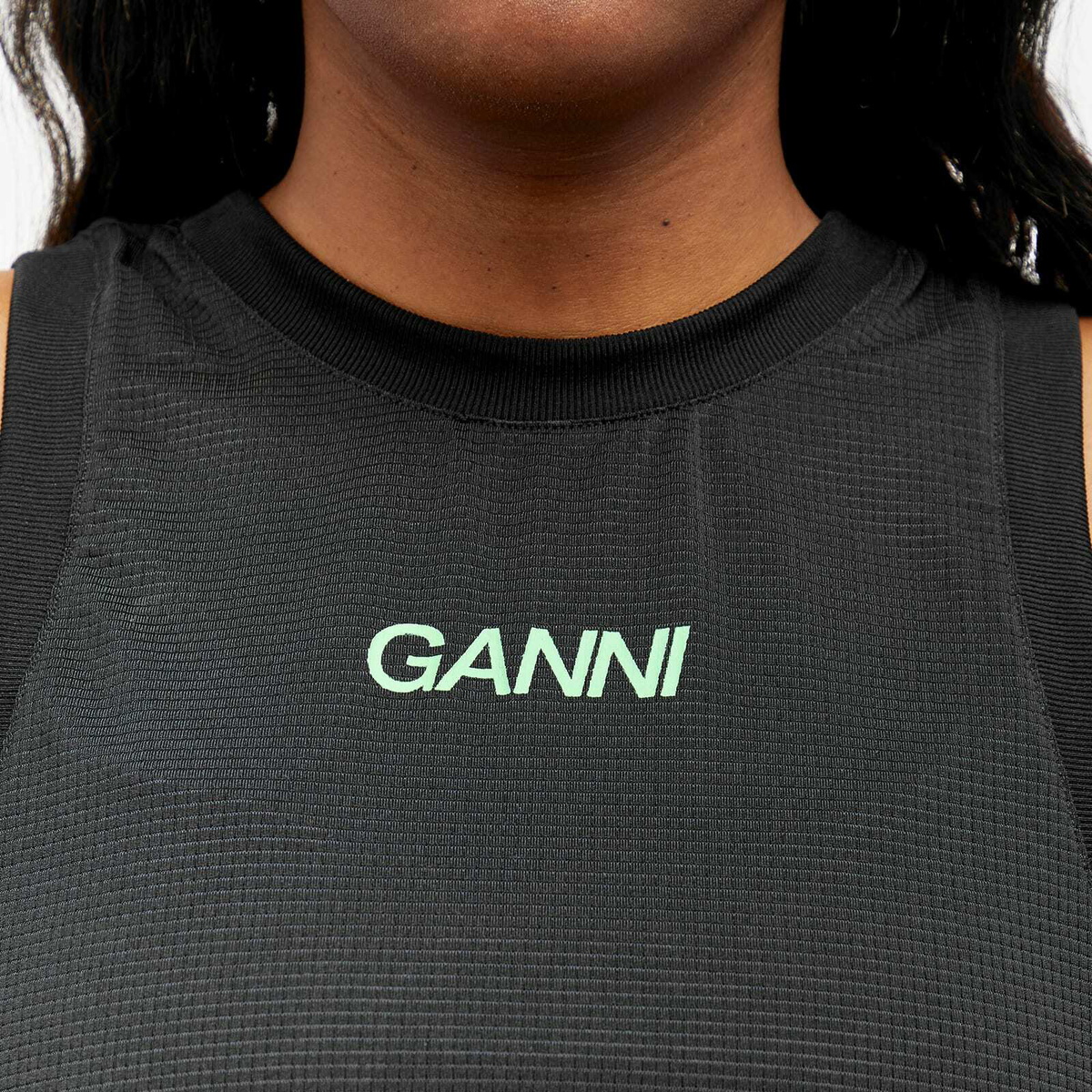 GANNI Women's Active Mesh Top in Black GANNI