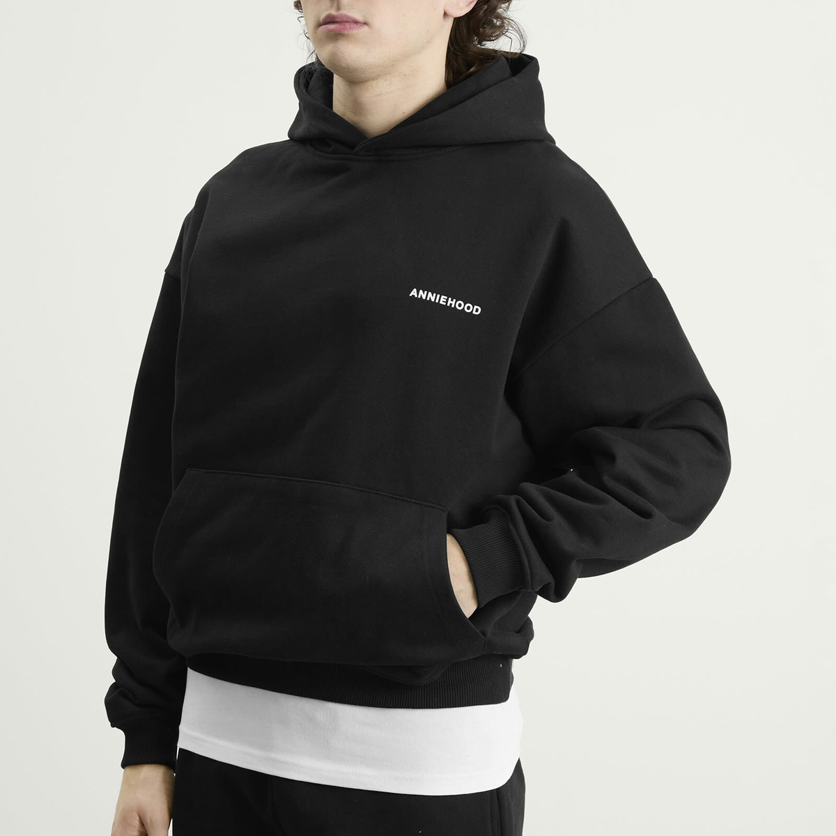 ANNIE HOOD Men's Mini Logo Hoodie in Black ANNIE HOOD