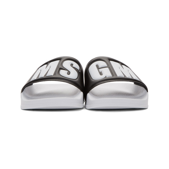 MSGM Black and White Logo Pool Slides MSGM