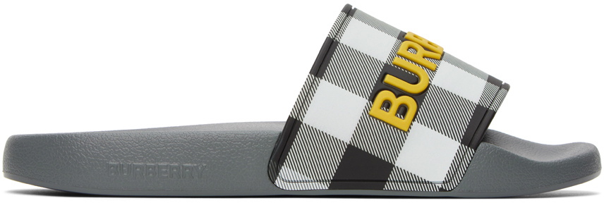 Burberry Gray Check Slides Burberry