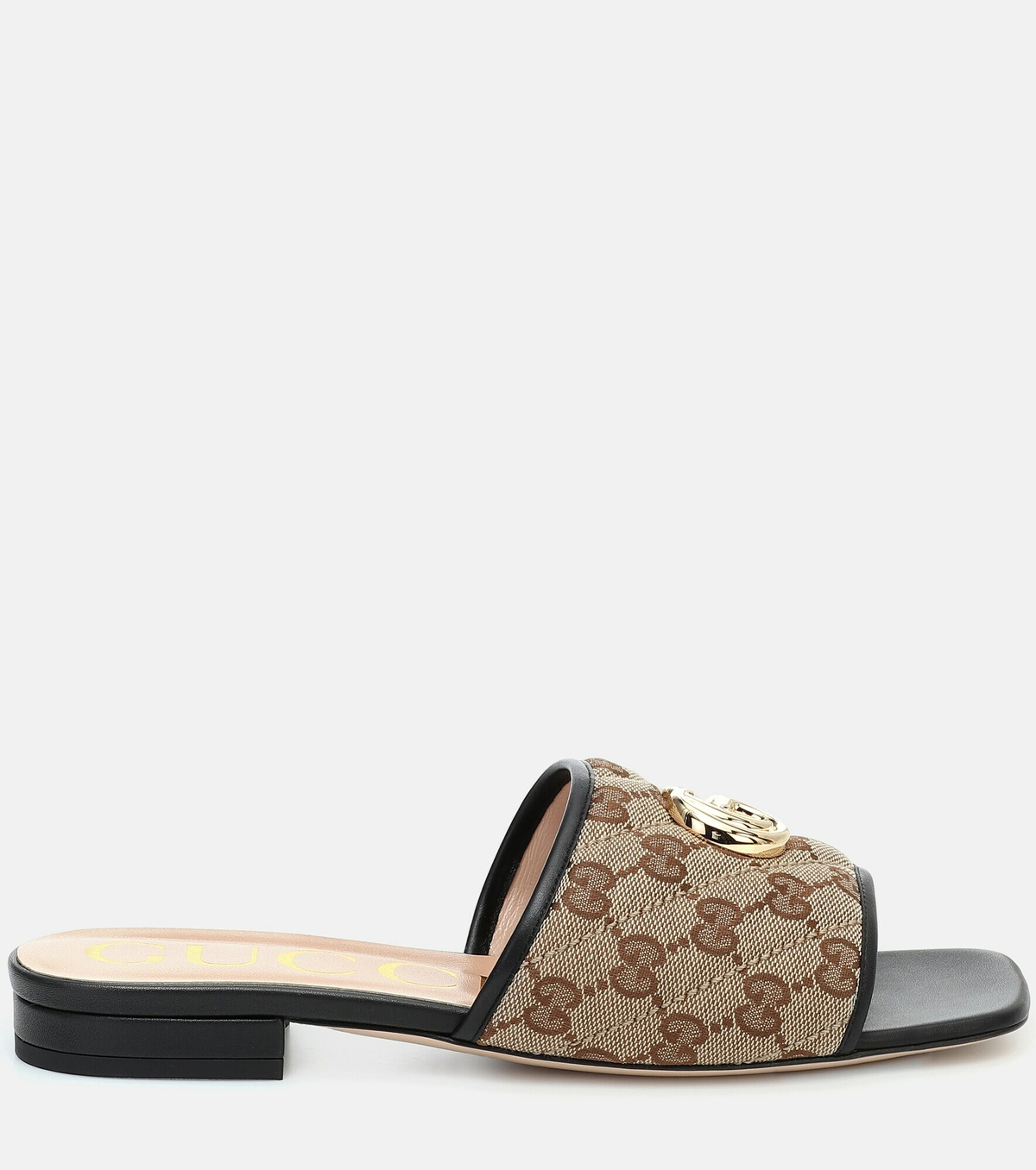 Gucci - GG leather-trimmed canvas slides Gucci