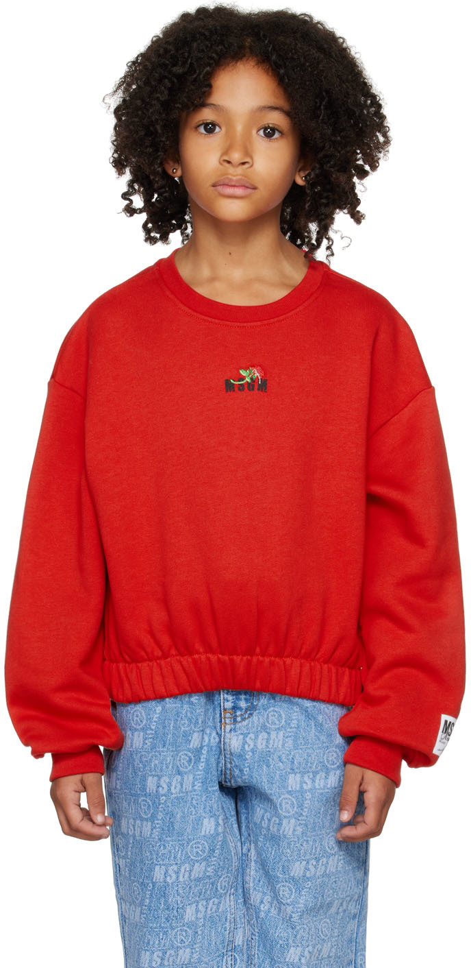 MSGM Kids Kids Red Embroidered Sweatshirt