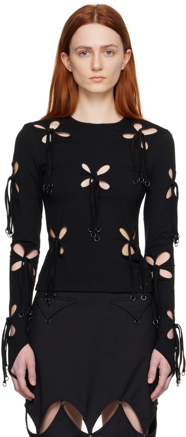 J.KIM Black Metallic Rings Long Sleeve T-Shirt J.KIM