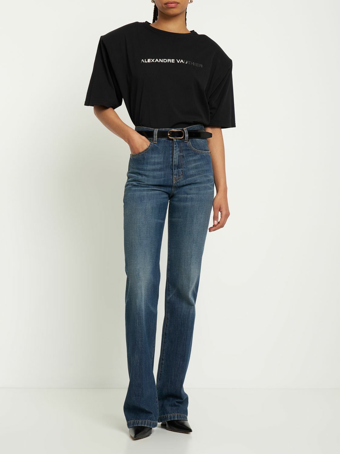 ALEXANDRE VAUTHIER Padded Shoulder Jersey Logo T-shirt Alexandre Vauthier