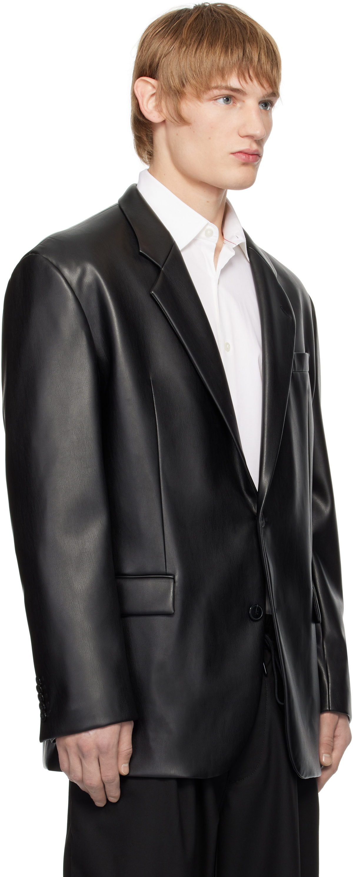 Hugo Black Vented Faux-Leather Blazer Hugo Boss