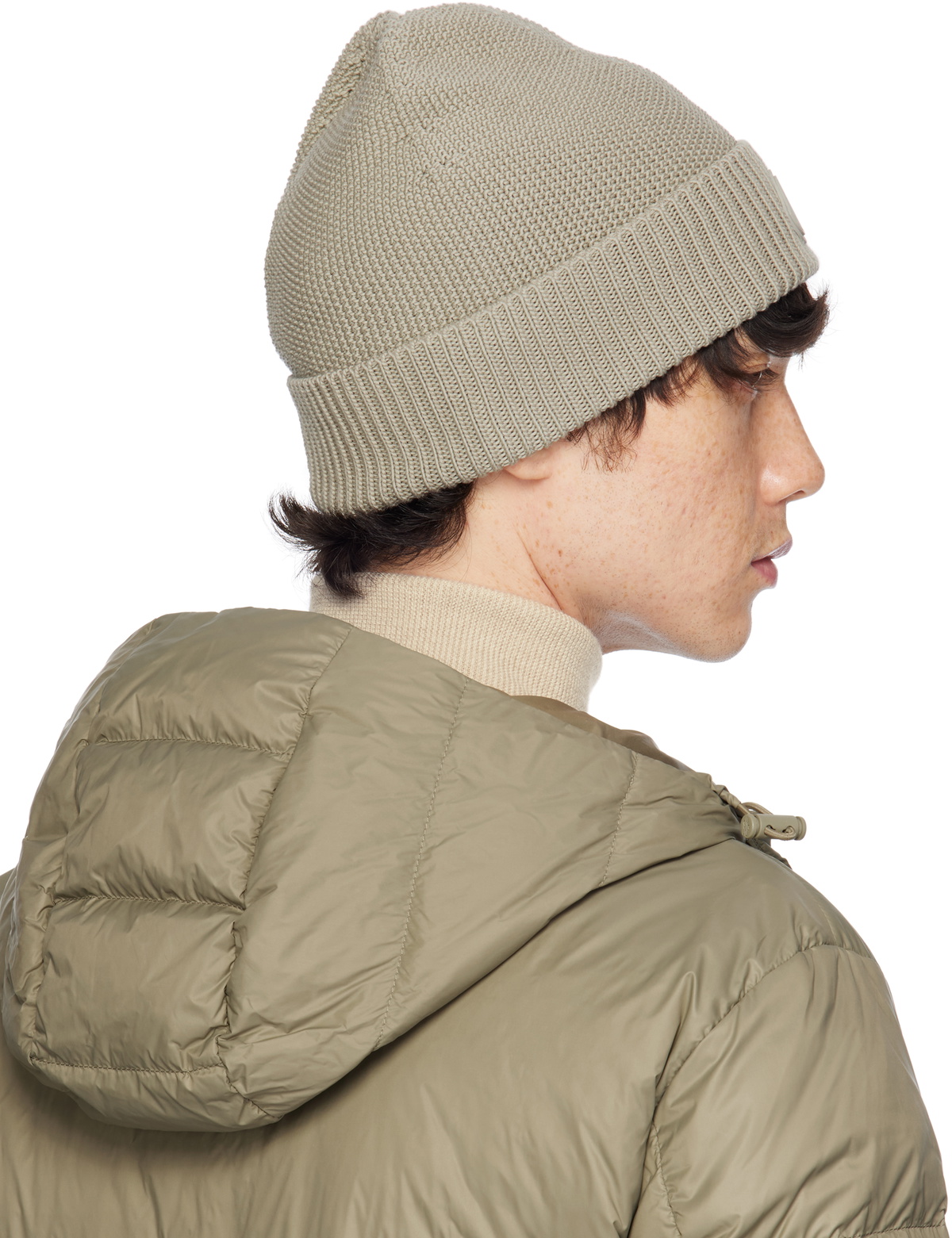 Moncler Beige Logo Patch Beanie Moncler