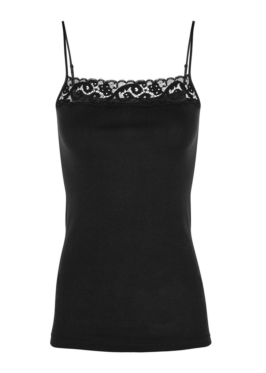 Hanro Moments Lace-trimmed Cotton top Black Hanro