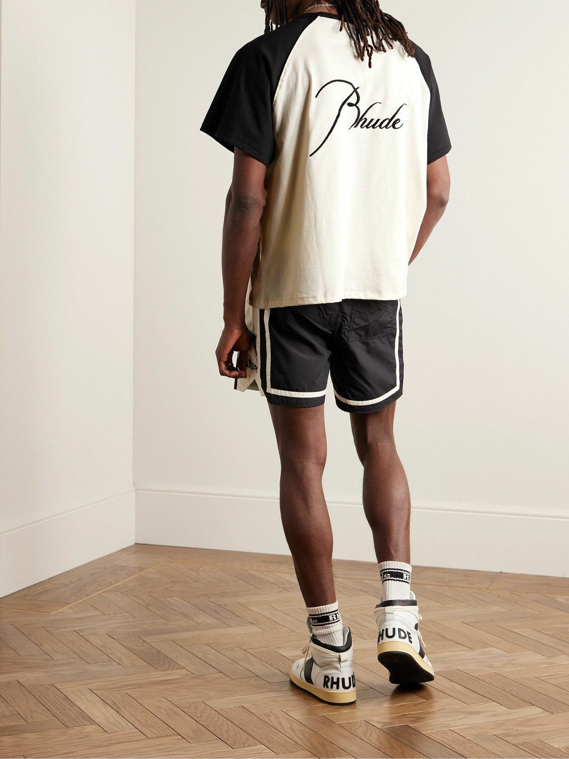 Rhude - Logo-Embroidered Colour-Block Cotton-Jersey T-Shirt - Neutrals ...