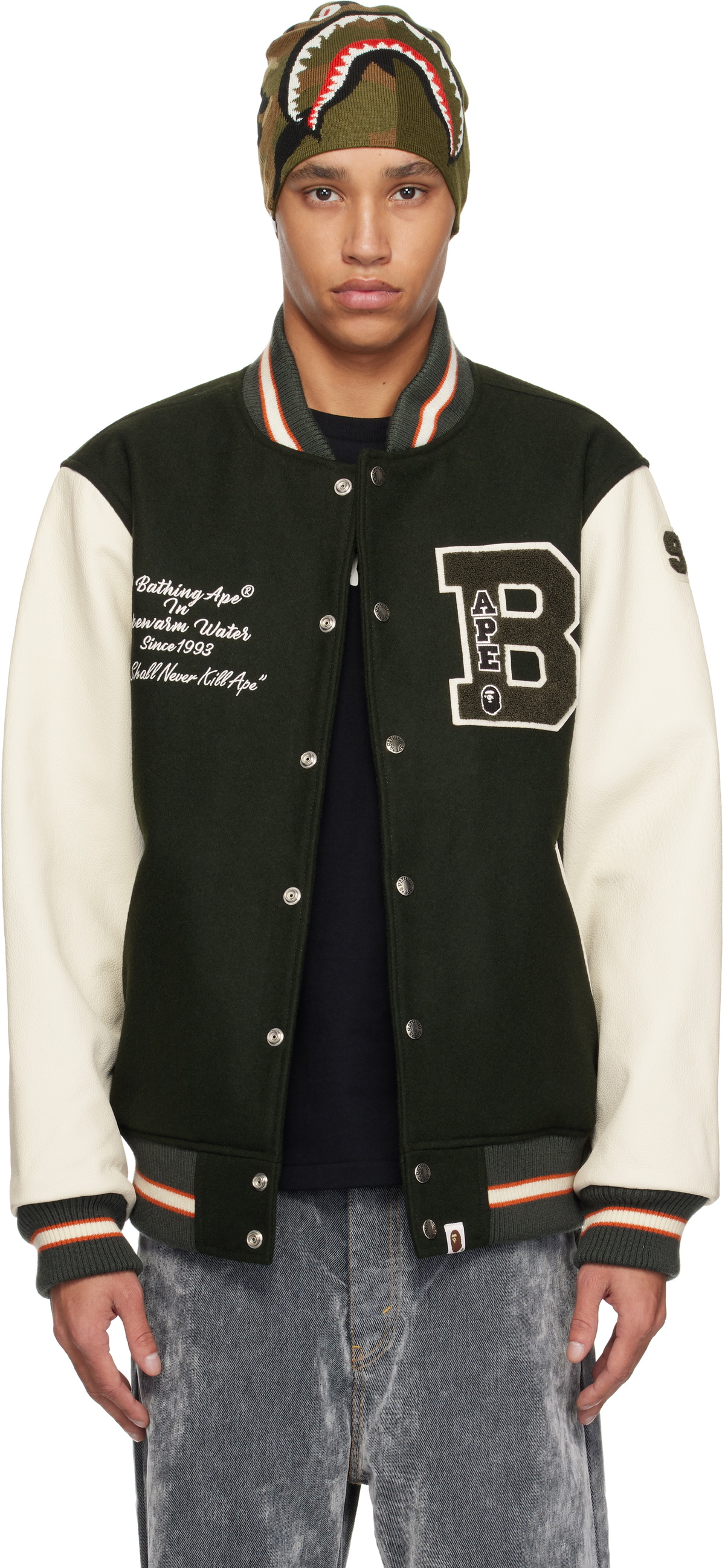 BAPE Green Bape Varsity Bomber Jacket A Bathing Ape