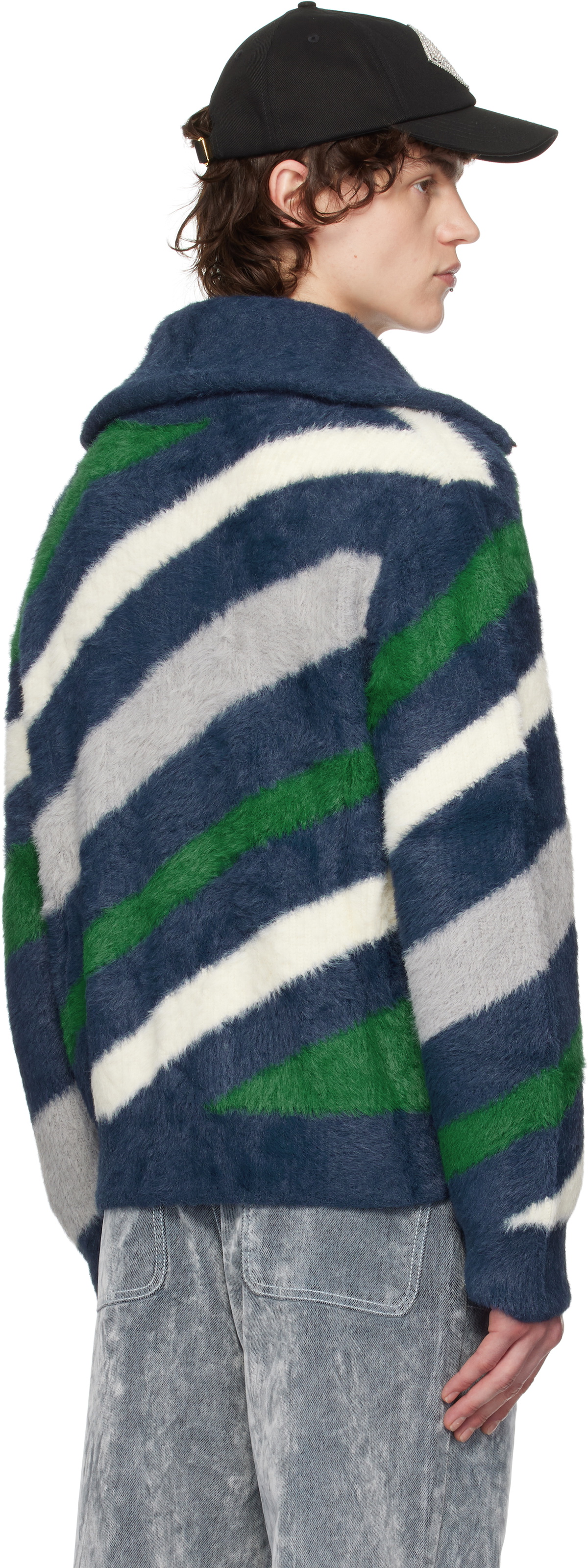 Casablanca Navy Striped Fluffy Zip Up Jacket Casablanca