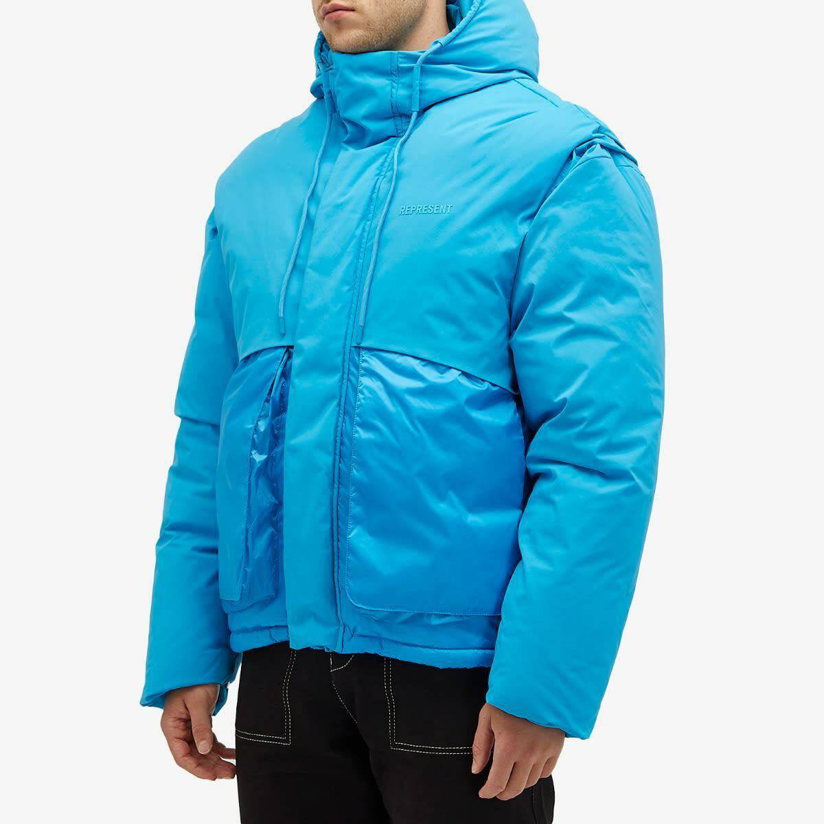 Represent Men's Layered Hooded Puffer in Electric Blue Represent