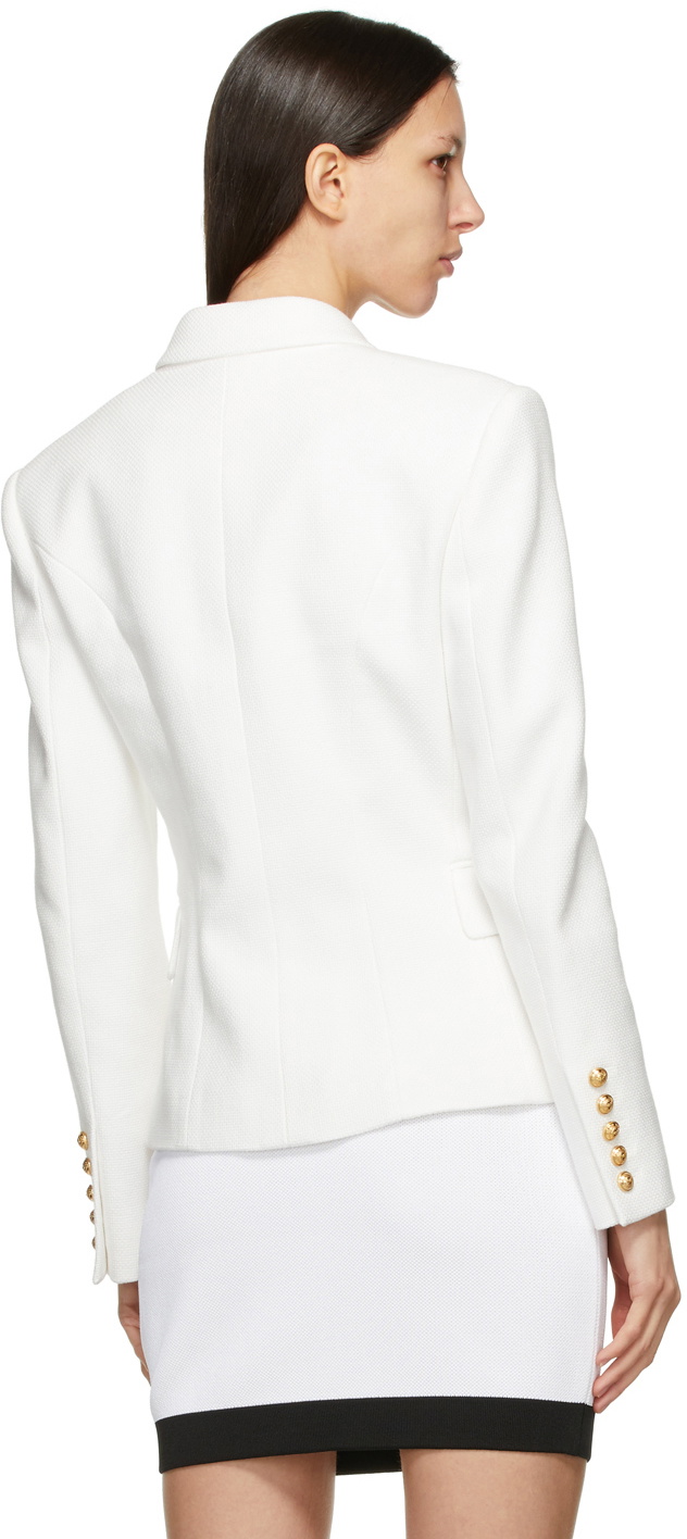 Balmain White Piqué Six-Button Blazer Balmain