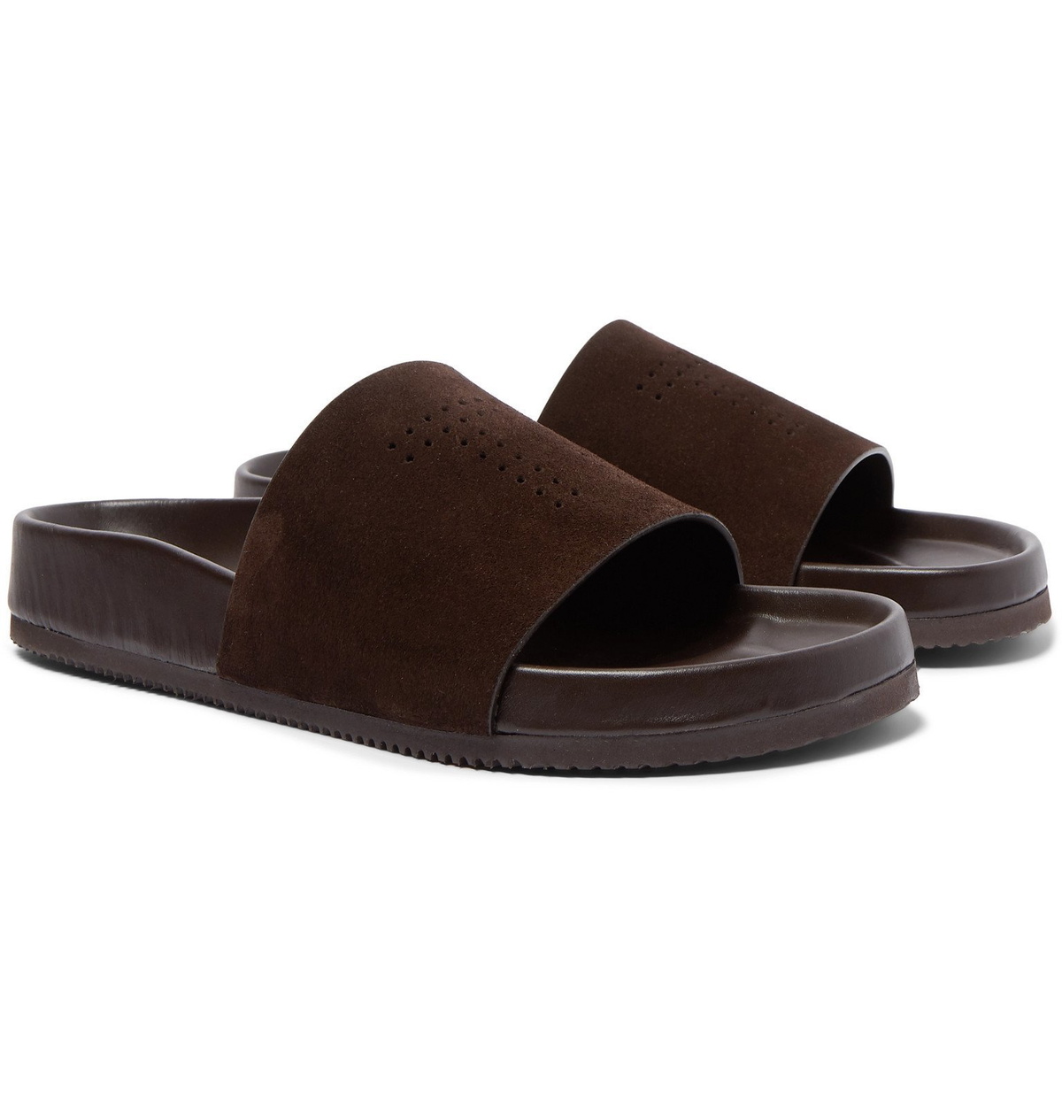 TOM FORD - Wiglow Logo-Perforated Suede Slides - Brown TOM FORD