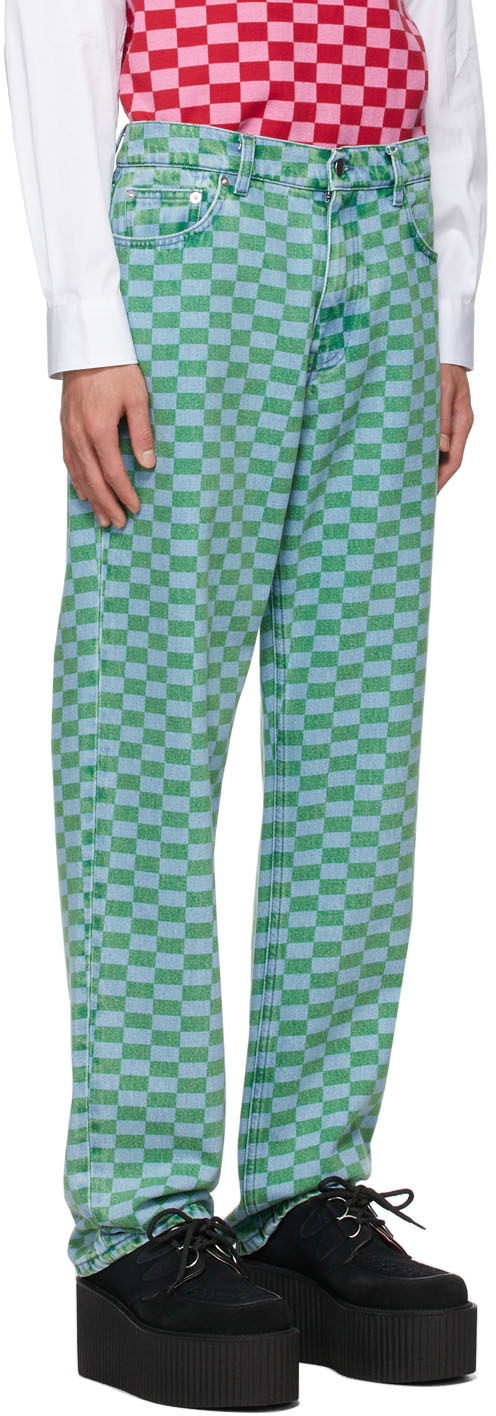 Molly Goddard SSENSE Exclusive Blue & Green Checkerboard Jeans Molly ...