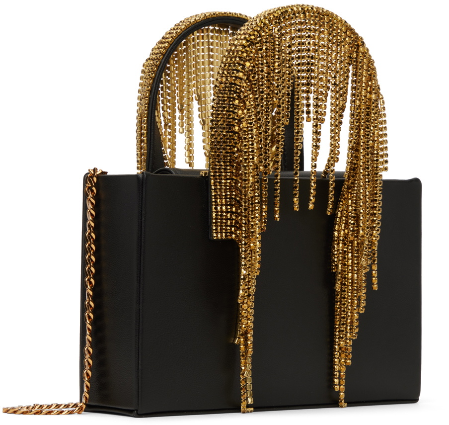 KARA Black Midi Crystal Fringe Tote Kara