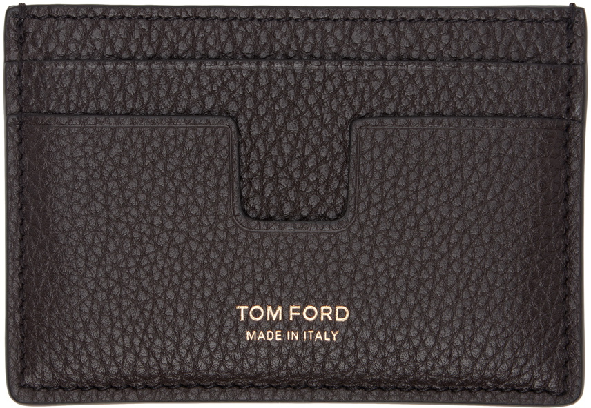 TOM FORD Brown Grain Leather Classic Card Holder TOM FORD