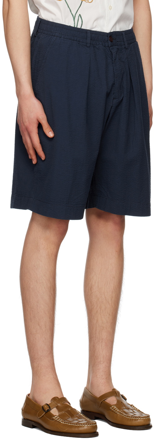 Universal Works Navy Pleated Shorts Universal Works
