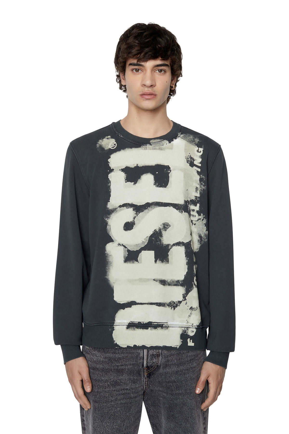 Diesel Sweatshirt with bleeding-effect logo - Sweaters Mens in Grey Diesel