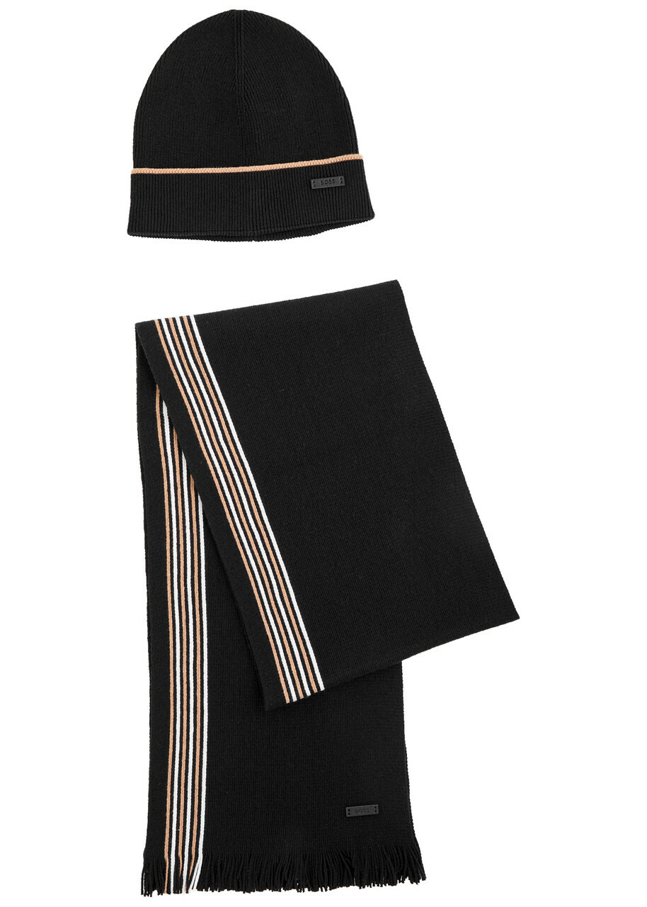 Boss Enzo Beanie and Scarf set - Black - One Size BOSS