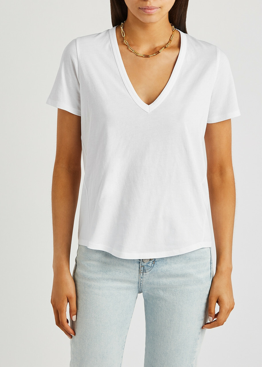 Veronica Beard Top Cindy SS Veck T-shirt White Veronica Beard