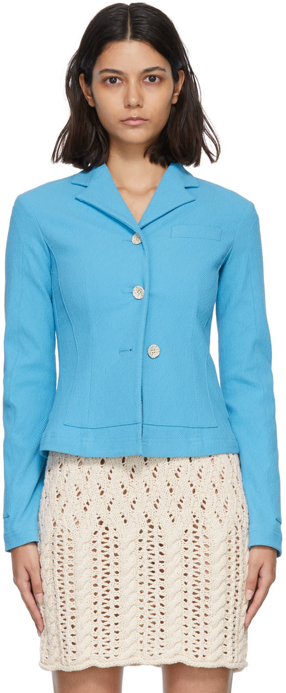 Acne Studios Blue Cotton Textured Blazer Acne Studios