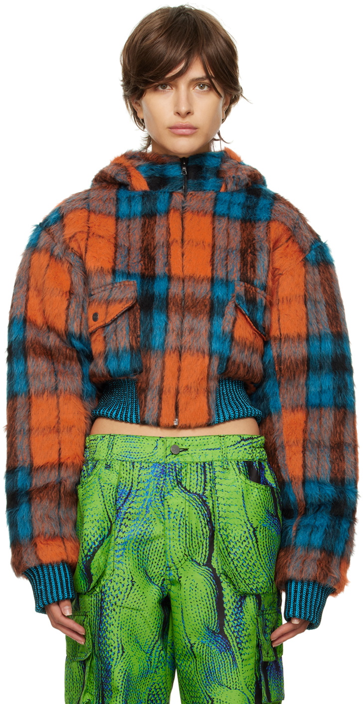 AGR Blue & Orange Check Bomber Jacket AGR