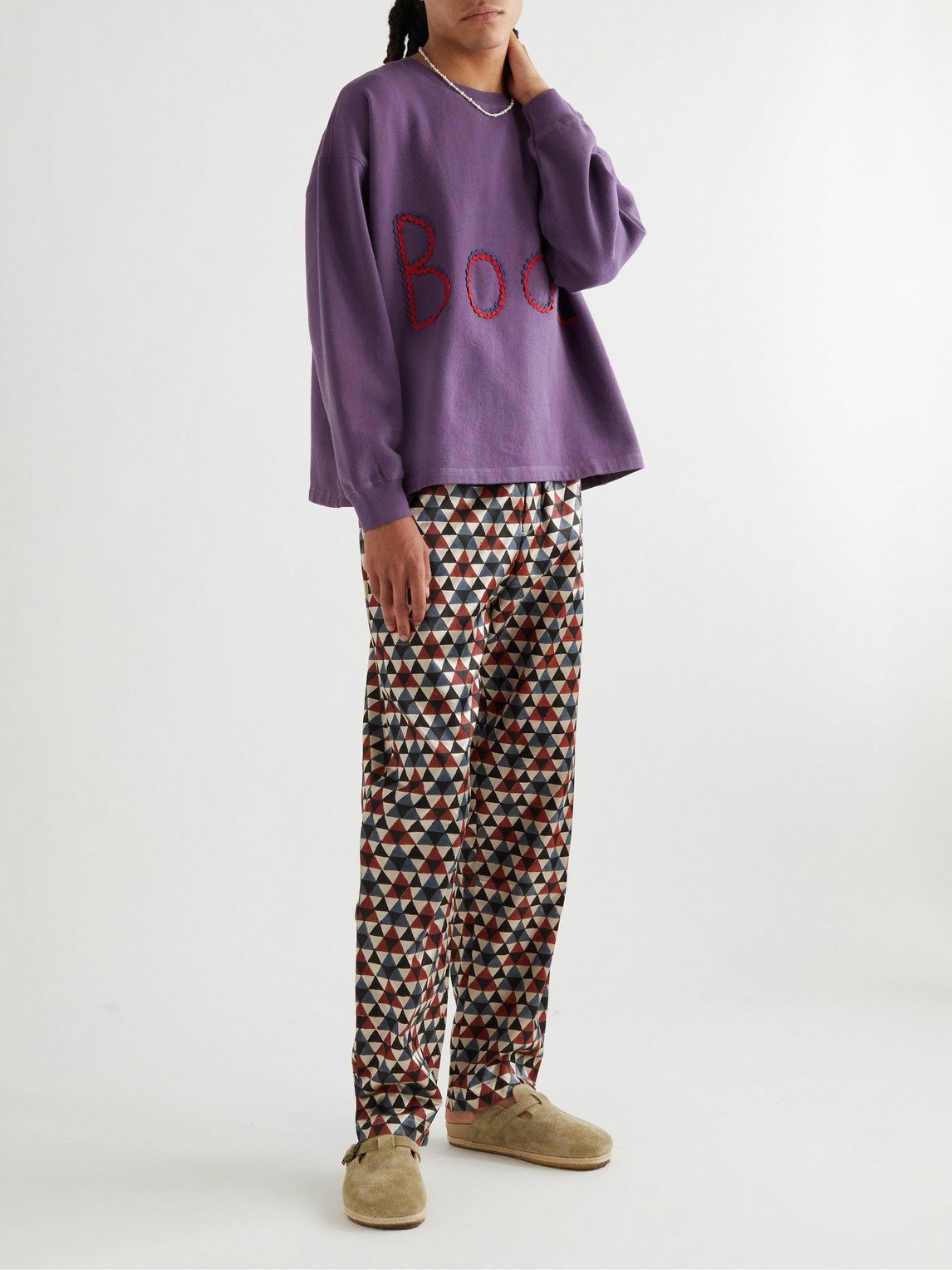 BODE - Ric Rac-Trimmed Cotton-Jersey Sweatshirt - Purple Bode