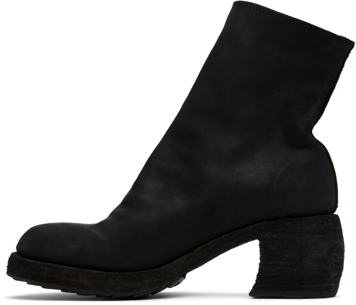 YOHJI YAMAMOTO Black Guidi Edition Calf Grain Oblique Side Zip Boots ...
