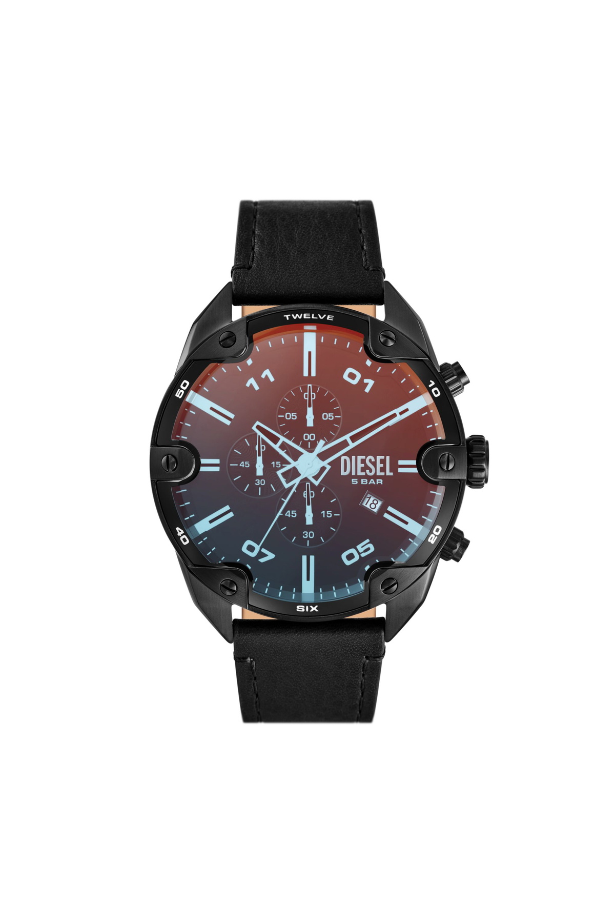 Diesel Spiked chronograph black leather watch - Timeframes Mens in ...
