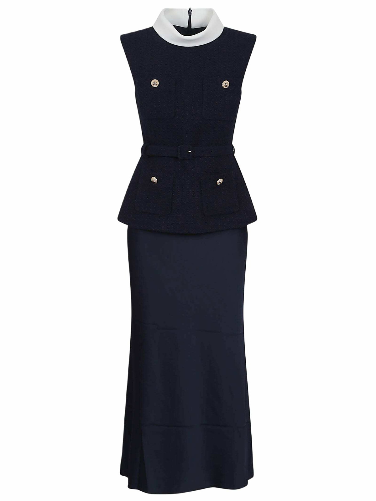 self-portrait Navy Boucle Sleeveless Midi Dress Self-Portrait