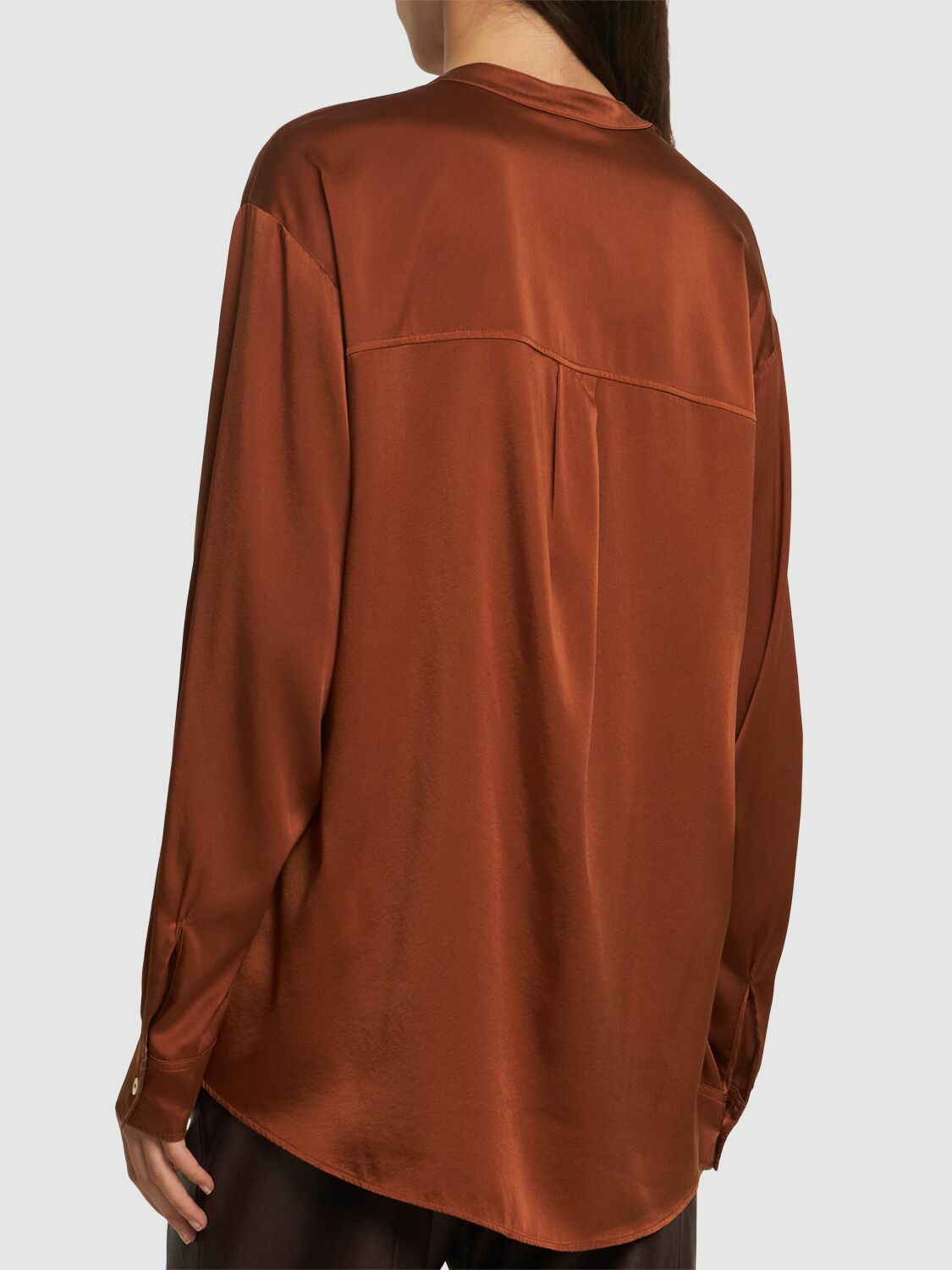 FORTE_FORTE Stretch Silk Satin Mandarin Collar Shirt Forte Forte