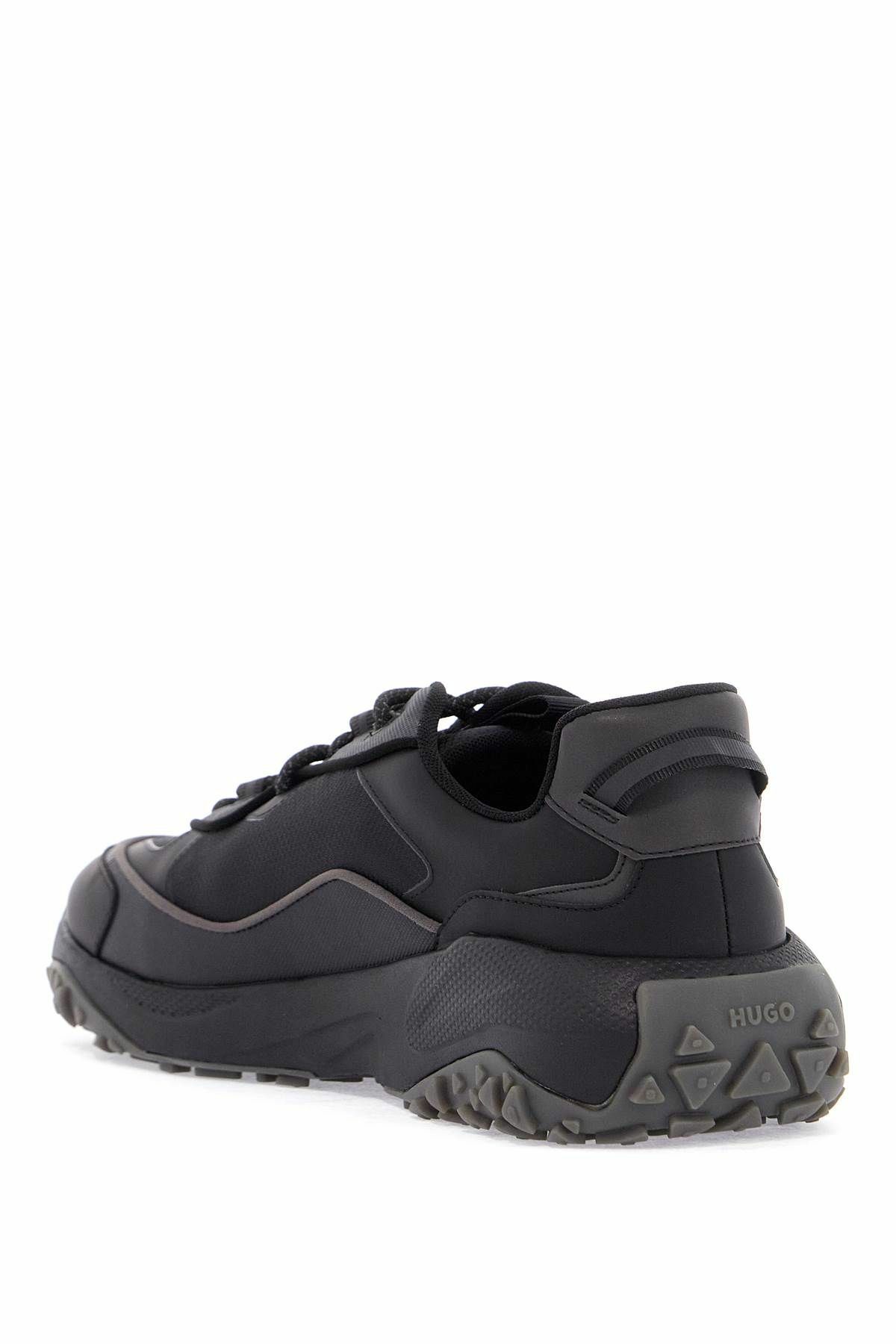 HUGO men's black sneakers with rubber sole and mixed materials Black ...