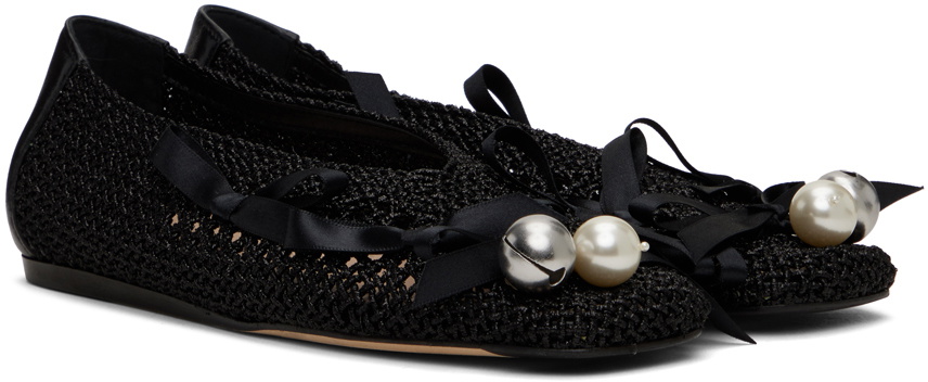 Simone Rocha Black Bell Charm Crochet Ballerina Flats Simone Rocha