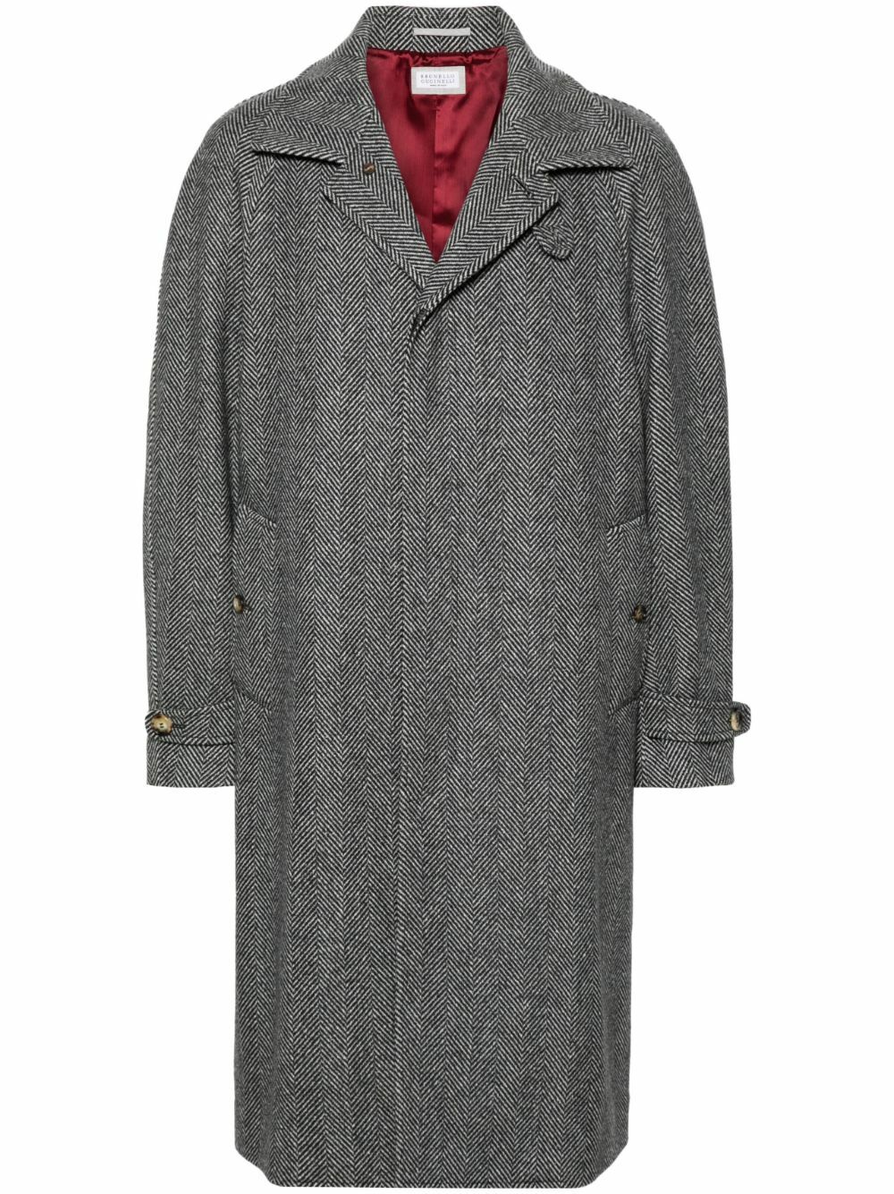 Brunello Cucinelli Black Herringbone-Pattern Coat Brunello Cucinelli