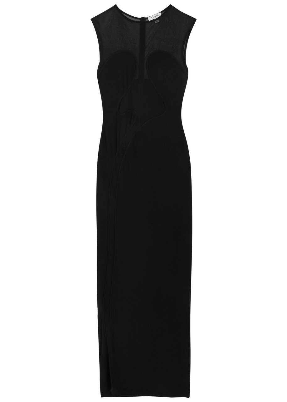 Alaïa Panelled Mesh Maxi Dress Black ALAÏA