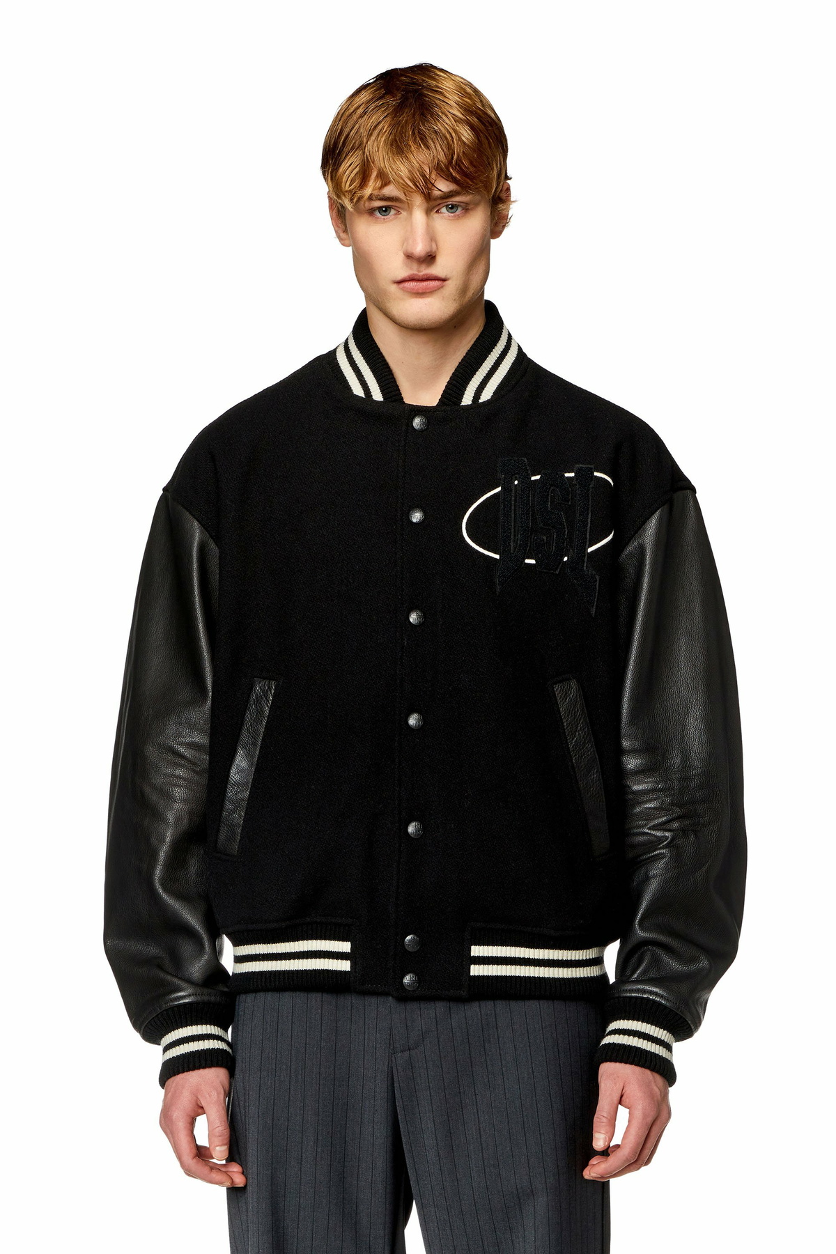 Diesel Varsity bomber jacket in wool and leather - Leather jackets Mens ...