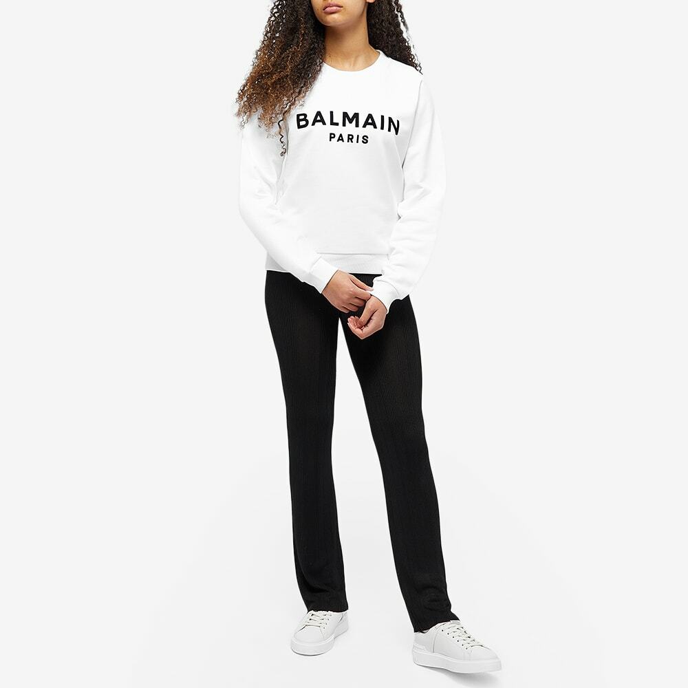 Balmain Women's Flocked Logo Crew Neck Sweat in Blanc/Noir Balmain