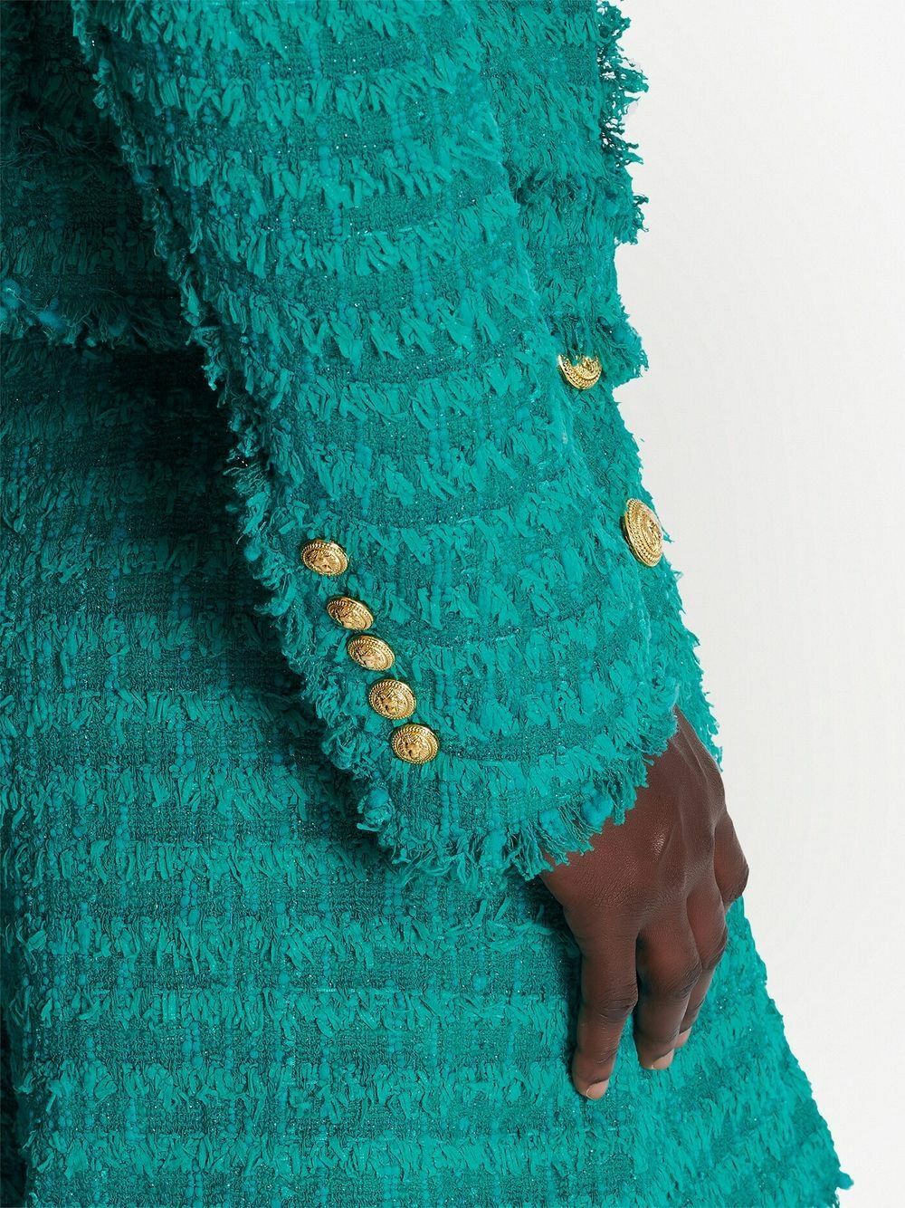 BALMAIN - Button-embossed Collarless Tweed Jacket Balmain