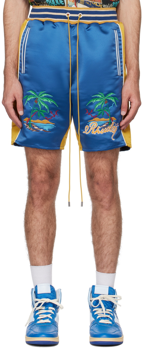 Rhude Blue & Yellow Souvenir Shorts Rhude