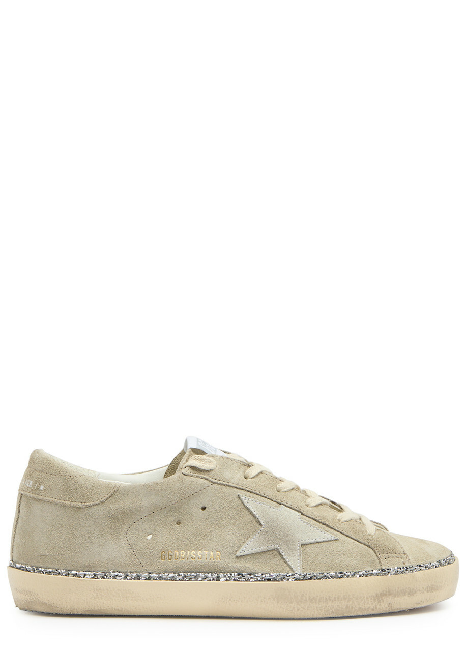 Golden Goose Super-Star Glittered Suede Sneakers Beige Golden Goose ...