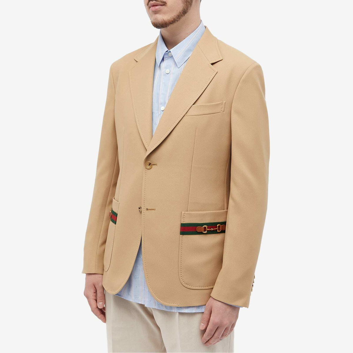 Gucci Men's Tape Logo Blazer in Camel Gucci