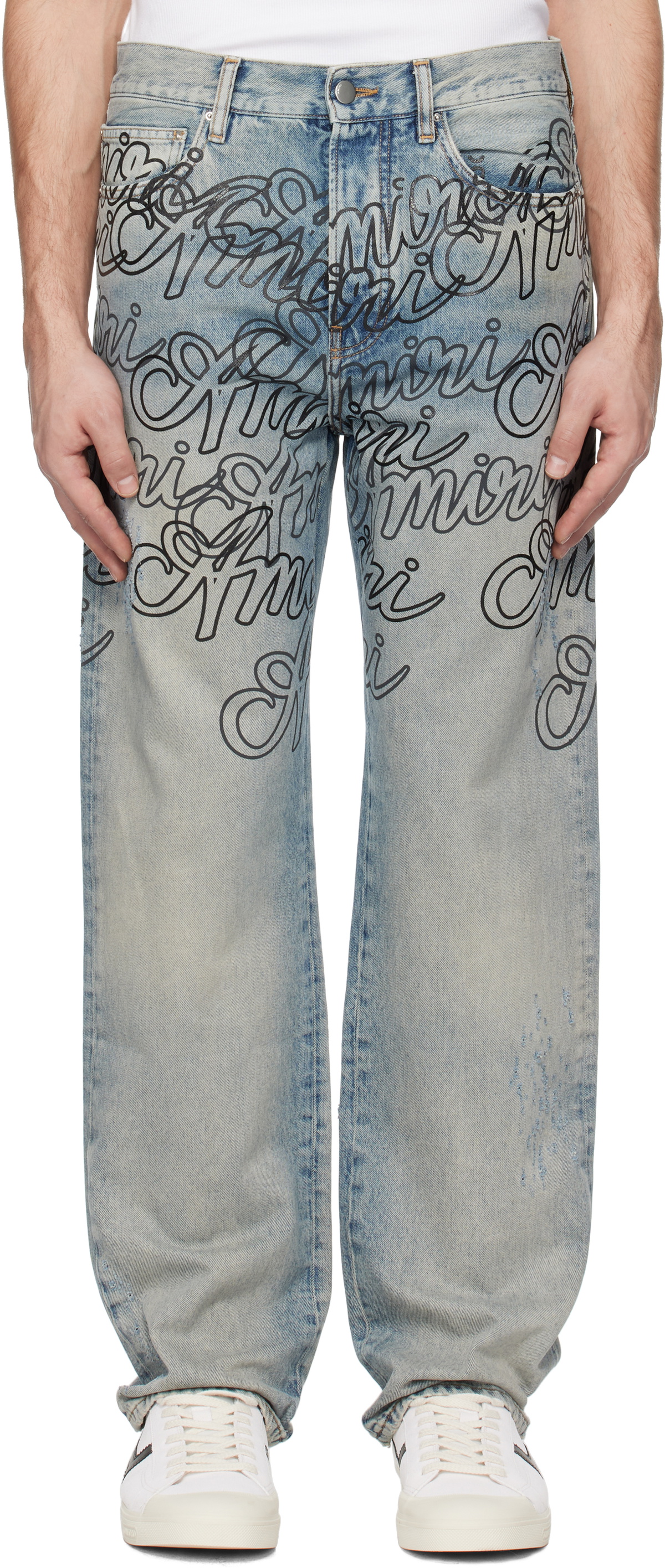 AMIRI Blue Overlay Printed 'Amiri' Script Jeans Amiri