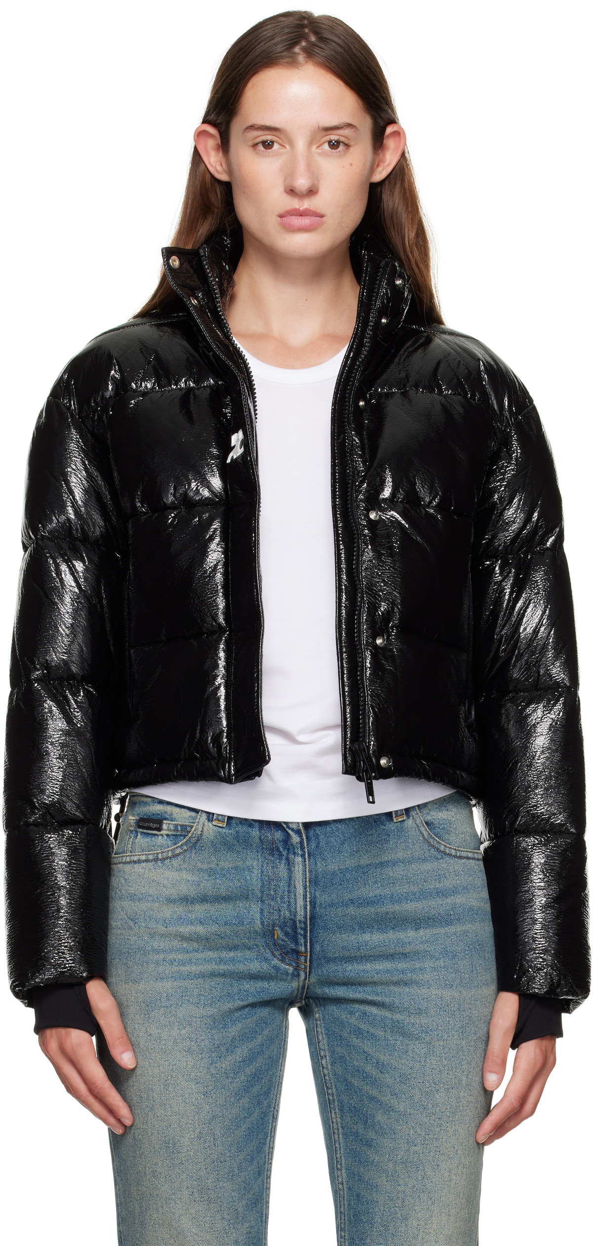Courrèges Black Cropped Vinyl Puffer Jacket Courreges
