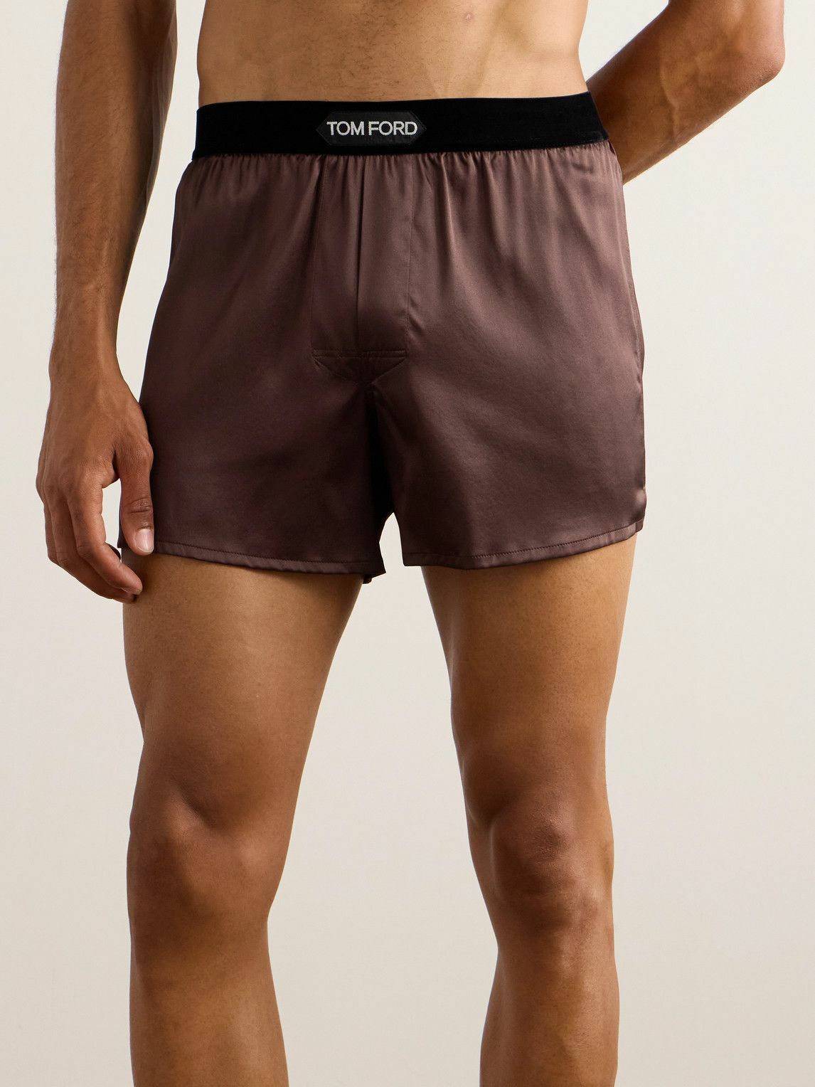 TOM FORD - Velvet-Trimmed Stretch-Silk Satin Boxer Shorts - Red TOM FORD