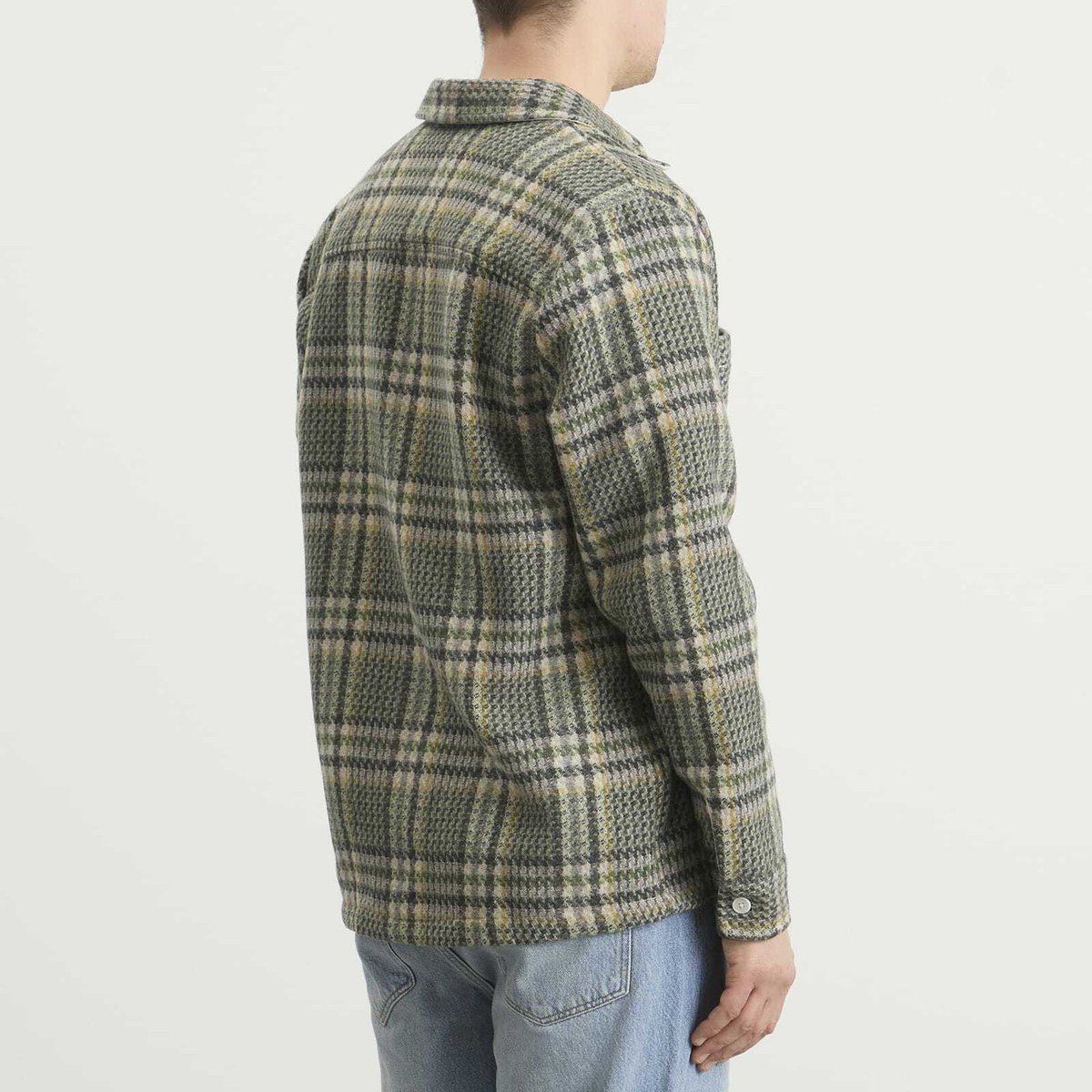 Wax London Men's Whiting Check Wool Blend Overshirt in Green Wax London
