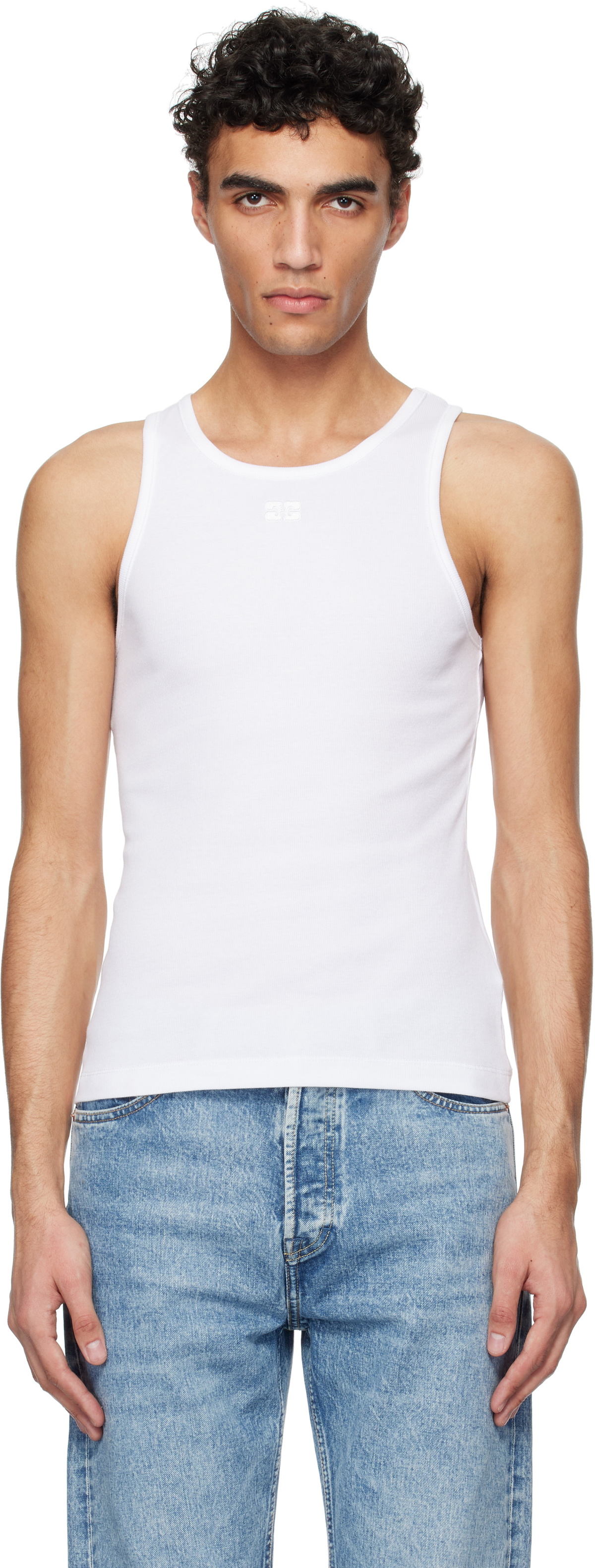 GANNI White Soft Cotton Rib Tank Top GANNI