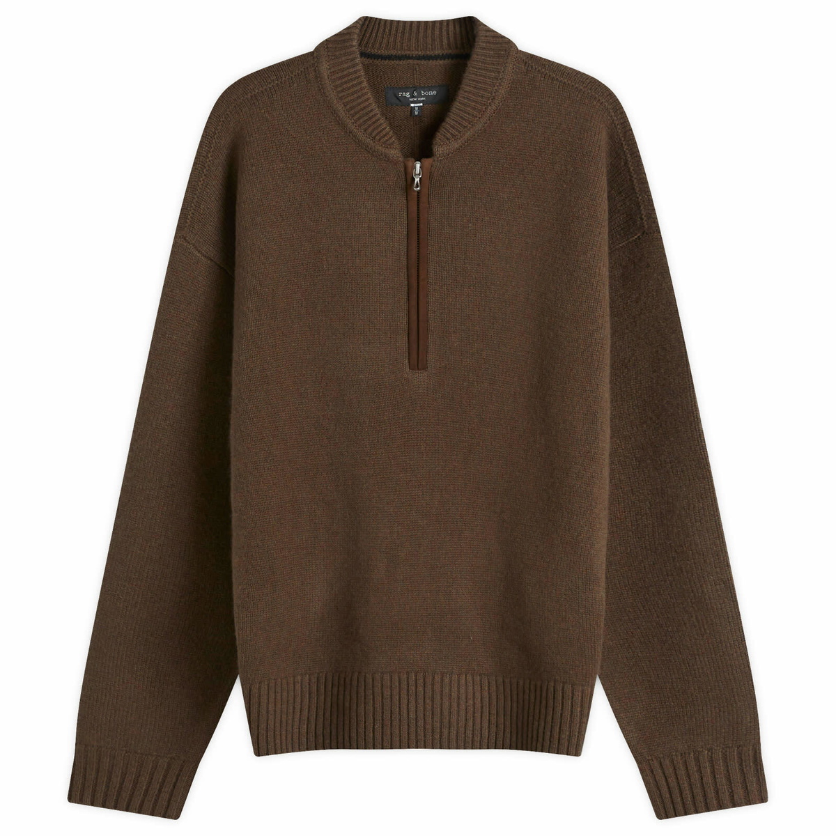 Rag & Bone Men's Clarkson Wool Quarter Zip in Slate Brown Rag and Bone